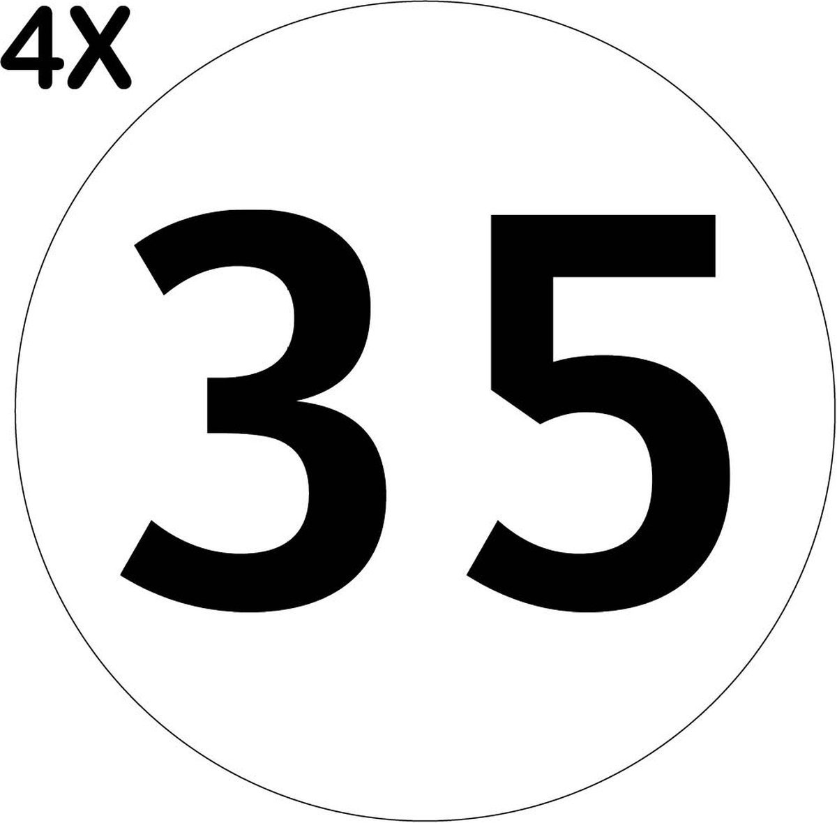 Containerstickers Huisnummer "35" - 25x25cm - Wit met Zwarte Cirkel ...