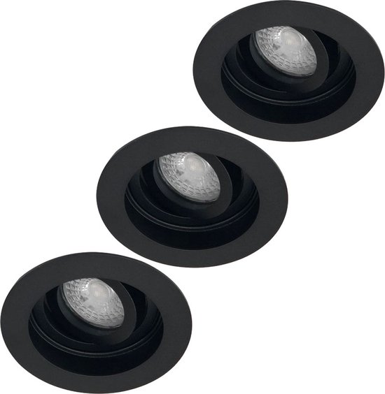 Inbouwspots - 3-pack - Kantelbaar - Zwart + GU10 LED - 5.5W - Dimbaar ...