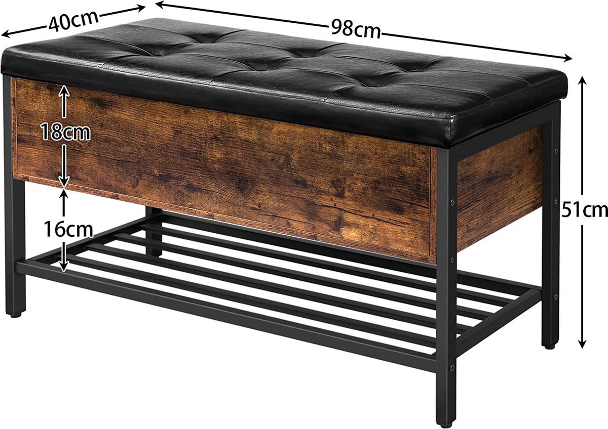 Premium Zitbank - Schoenenbank met Zitting - Schoenenkast - Gevoerde ...