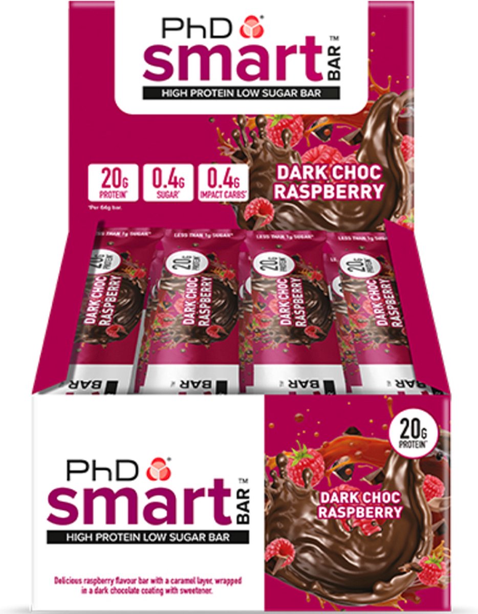PhD - Smart Bar - Dark Chocolate Raspberry (12x64g) | bol.com