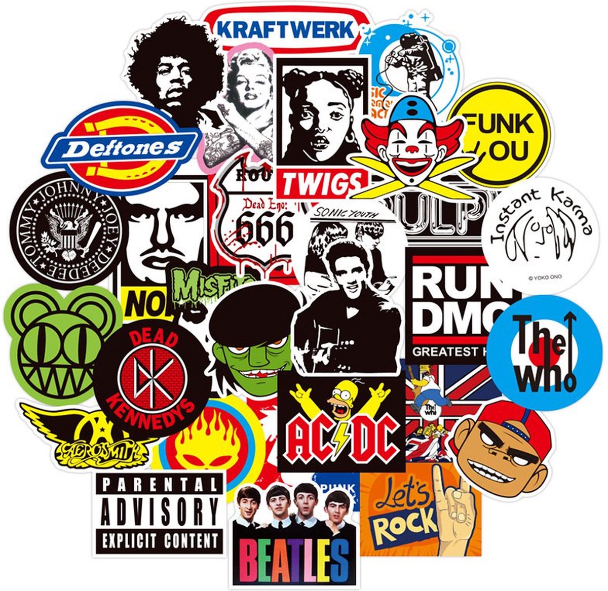 100x vinyl Muziek bands stickers - oa Soundgarden, U2, RHCP, Nirvana ...