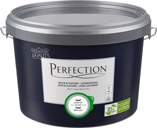 Perfection Muur & Plafondverf - Mat - 2,5L - 25m² - RAL 9010 - Puur wit ...
