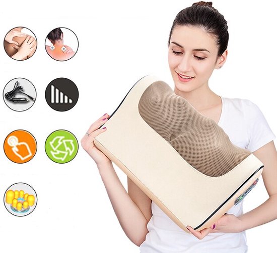 8D Massage Kussen Beige - Nek Massage Apparaat - Rug Massage - Warmte ...