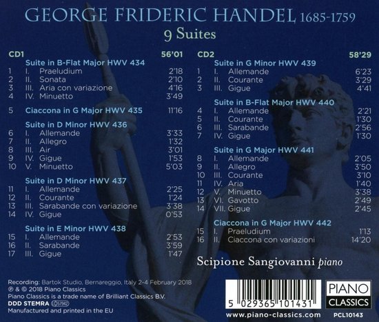 Handel: 9 Suites (On Piano), Scipione Sangiovanni | CD (album) | Muziek ...