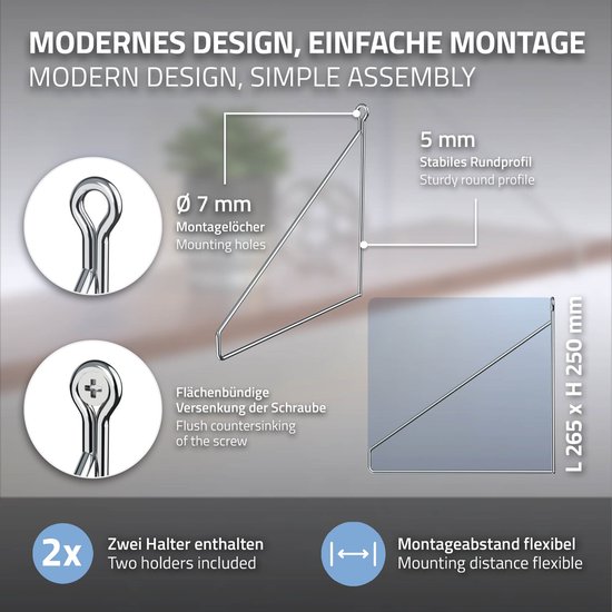 ML-Design 8 stuks plank beugel 250mm, zilver, metaal, driehoekige plank ...