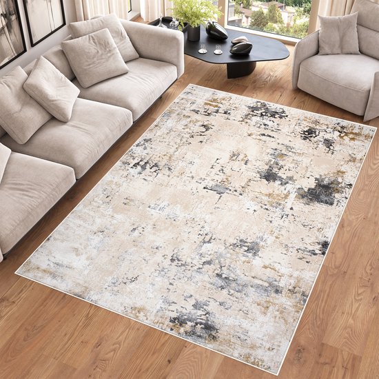 Tapiso Hera Vloerkleed Beige Woonkamer Gezaagd Modern Tapijt Maat ...