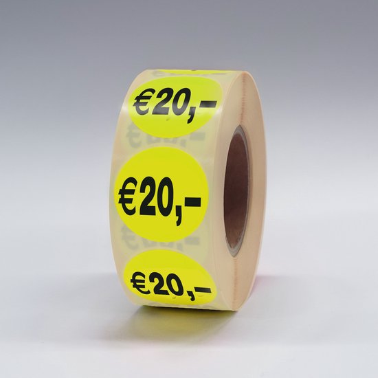 “€20” Prijs Stickers op rol 35mm geel - 1000ex. | bol