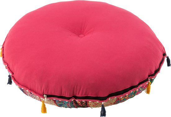 J-Line poef rond plat patronen + kwasten - katoen - roze | bol