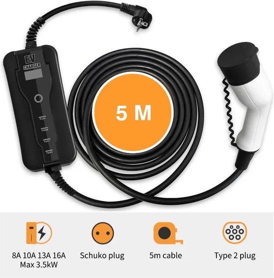 KOSMOS - Elektrische Auto Oplader Type 2 - Schuko Plug - Niveau 2 16A EVSE 220V 3.6kW... | bol