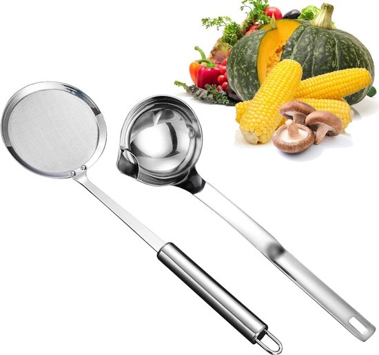 2 stuks opscheplepels, roestvrij staal, grote schuimspaan, kleine ...