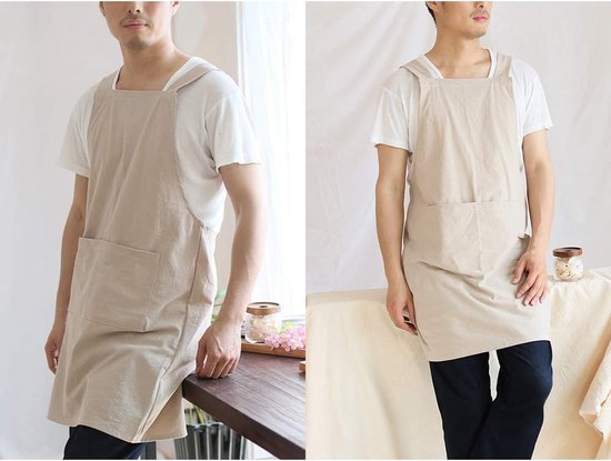 Schort met Zak Katoen en Linen Unisex Japanse Stijl Apron voor Chef ...
