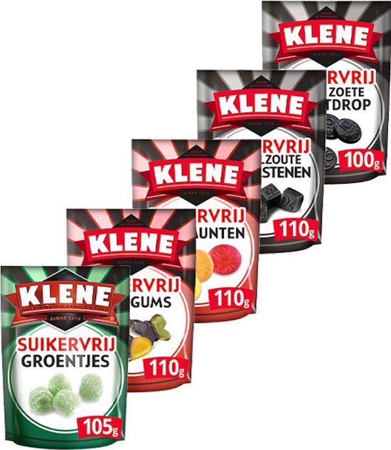 Klene | Mix Suikervrije Drop | Voordeelpakket | 5 x Klene drop zakje ...
