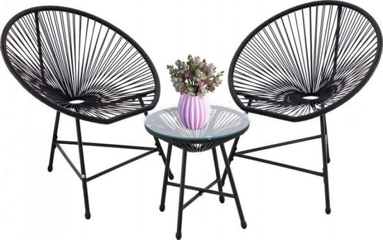 Tuin set- terras set- tafel + 2 stoelen- Zwart - Tuinmeubel | bol