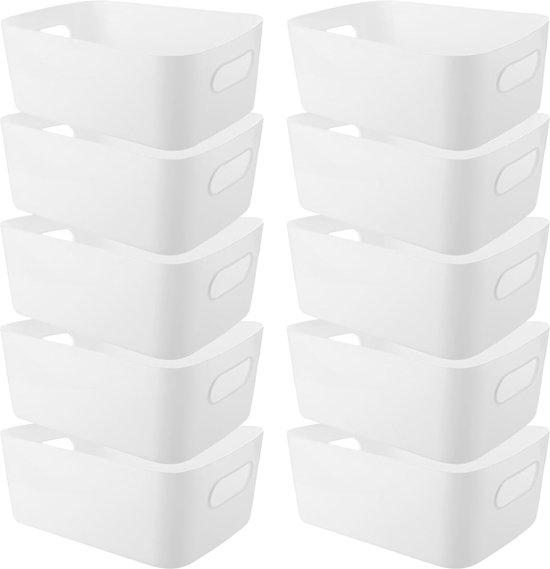 Opbergdozen, kunststof, wit, met handgrepen, stapelbare manden, 24 x 16 ...