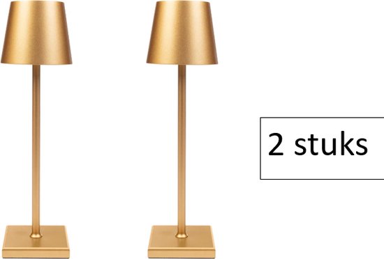 2x Gouden Tafellampen - Dimbaar - Oplaadbaar - 3 Standen - Touch ...