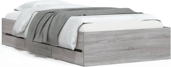 vidaXL - Bedframe - met - lades - bewerkt - hout - grijs - sonoma ...