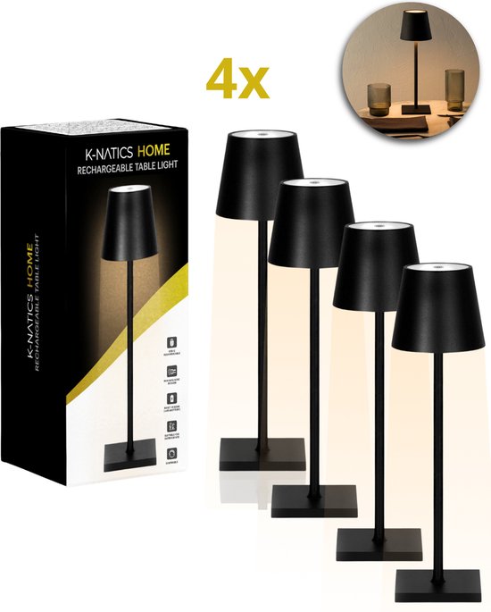 4x K-NATICS Oplaadbare Tafellamp - Smart LED Lighting - Dimbaar - Oplaadbare 5200mAh... | bol