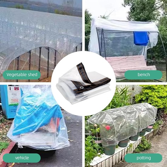 Transparant zeil met ingestanste ringen, 2 m x 3 m, afdekzeil met 5 m ...
