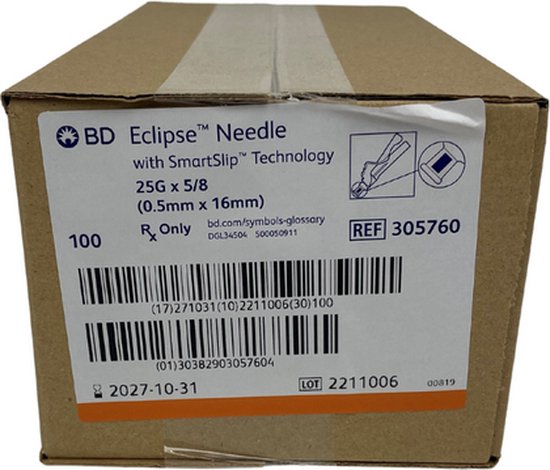 BD Eclipse needle with smartflip 25G 0,5x16mm orange box (305760)- 4 x ...