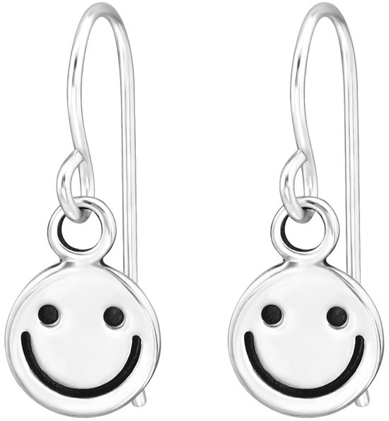 Joy|S - Zilveren smiley emoji bedel oorbellen - oorhangers - sterling ...