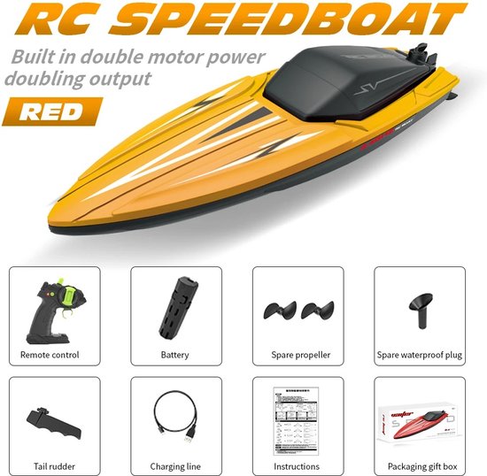 RC Speedboot - Boot - Afstand bestuurbare boot - 2.4G - 35cm - Geel | bol