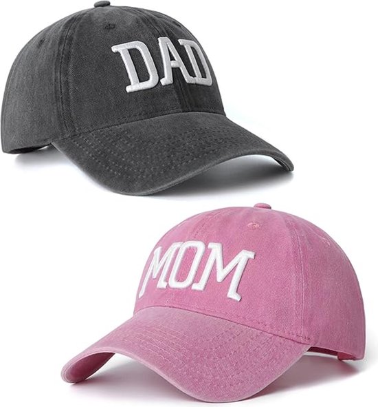 Set met 1 cap Mom roze en en 1 cap Dad antraciet - cap - mom - dad ...