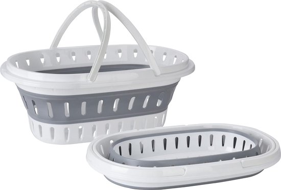 Wasmand opvouwbaar wit grijs 25 liter - 58 x 38 cm - pop-up wasbak met ...