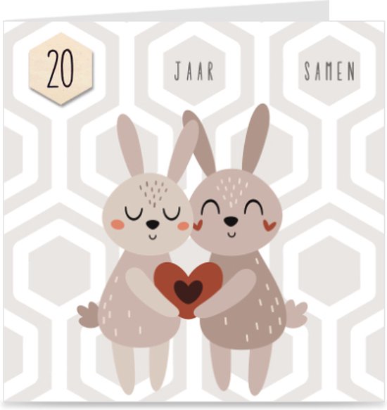 20 JAAR SAMEN | kaart / wenskaart met envelop | KONIJNTJES | voor ...