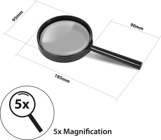 Eagle Vergrootglas Loep - 90mm met 5x vergroting - Zwart - Insectenloep ...
