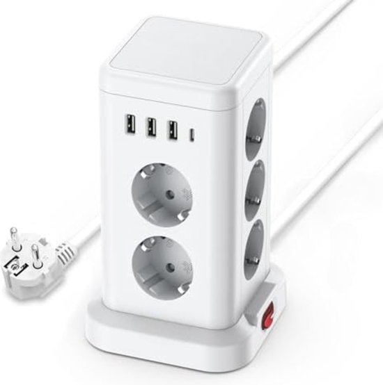 Stekkerdoos met usb - 11-voudige stekkerdoos met schakelaar - 12,2 x 12 ...