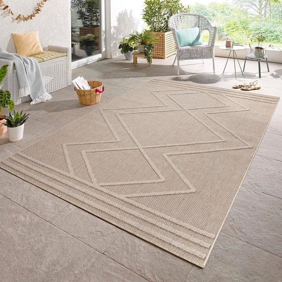 Flycarpets Tenedo Beige Buitenkleed - Vloerkleed, Laagpolig Tuinkleed ...