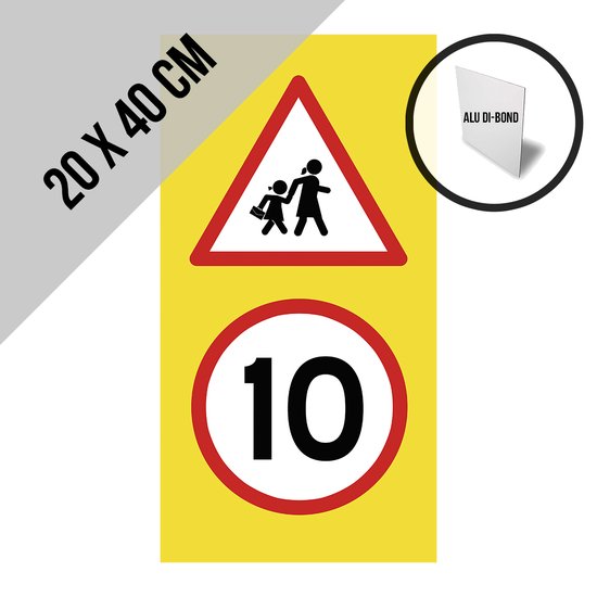 Pictogram/ bord alu di-bond | Opgelet voor schoolkinderen + Zone 10 km ...