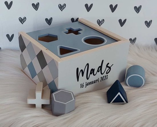 Jipy' houten vormen sorteerdoos blauw (met naam) | bol