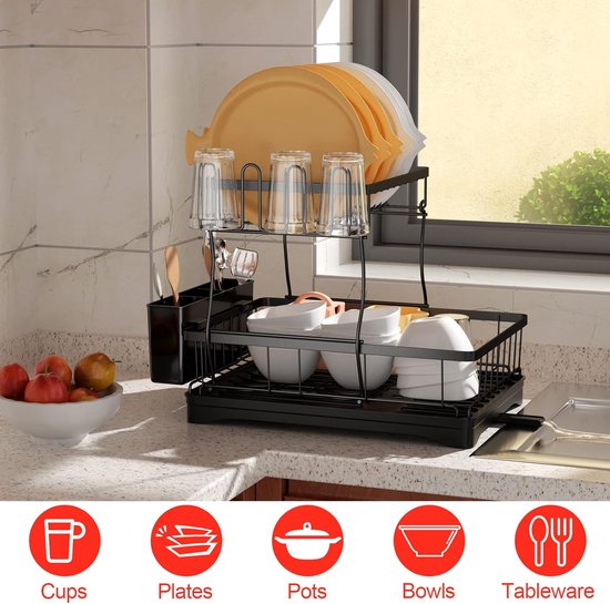 Afdruiprek met 2 niveaus, zwart, afdruiprek, afneembaar afdruiprek ...