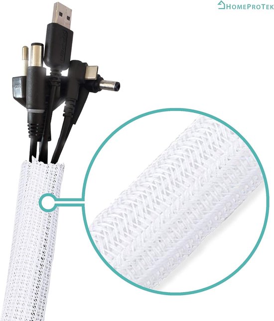 Kabelslang, 3 m, 13-20 mm, zelfsluitend wit, kabelgoot, flexibel voor ...
