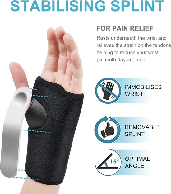 Wrist Support Brace, Adjustable Wrist Splint met Afneembare Metalen ...