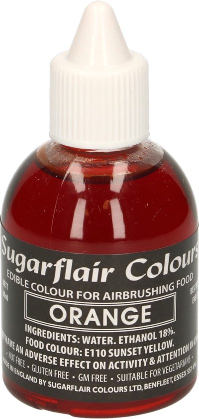 Sugarflair Airbrush Kleurstof - Oranje - 60ml - Eetbare Kleurstof | bol