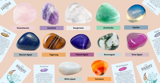 12 Natuurlijke Edelstenen Set - Met Betekenis (Kaartjes) | bol