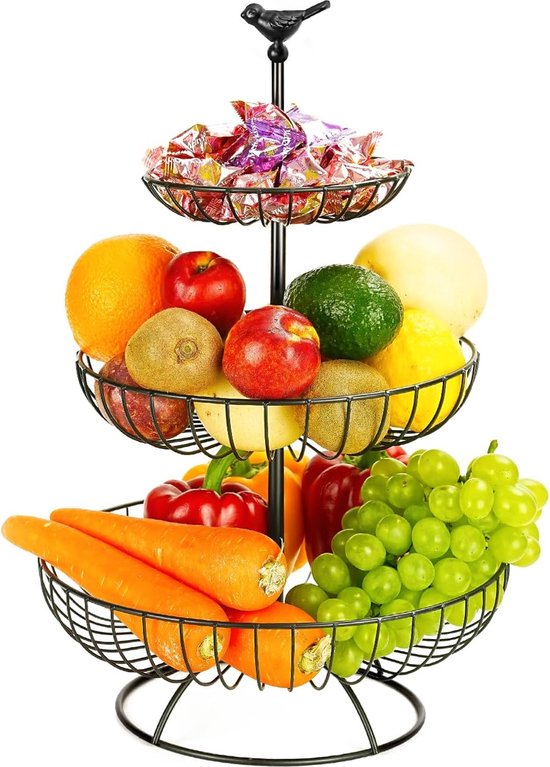Fruitmand 3-laags fruitmand met bananenhaak Fruitschaal Groentemand ...