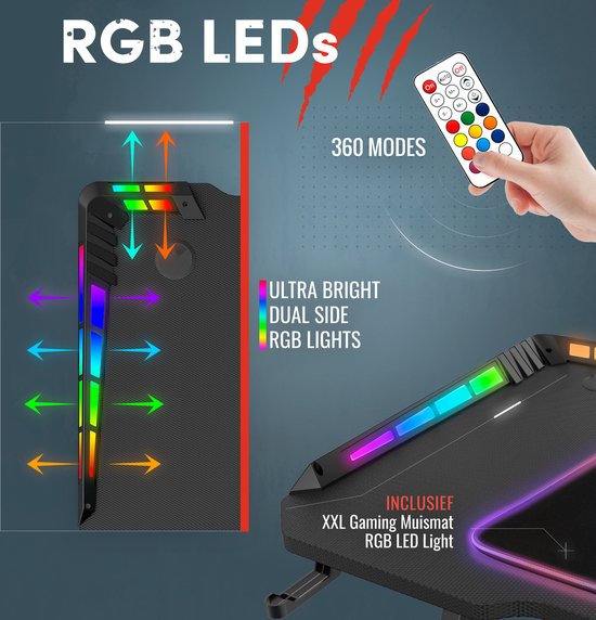 For The Win Game Bureau met LED Verlichting - Gaming Bureau - 120x60x73 ...