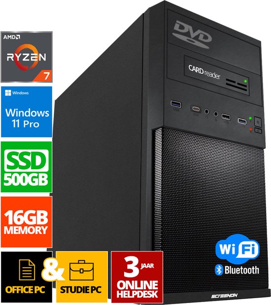 ScreenON - AMD Office Pro PC - Ryzen 7 PRO 5750G - 500GB SSD - 16GB RAM ...