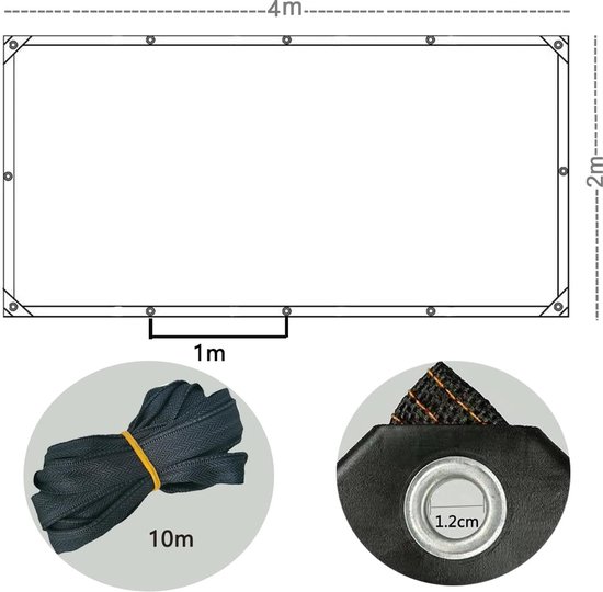 2 x 4 m, transparant zeil met ingestanste ringen, waterdicht afdekzeil ...
