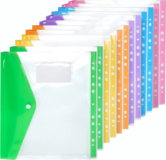 Set van 12 A4 plastic zakken, uitbreidbare A4 plastic geperforeerde ...