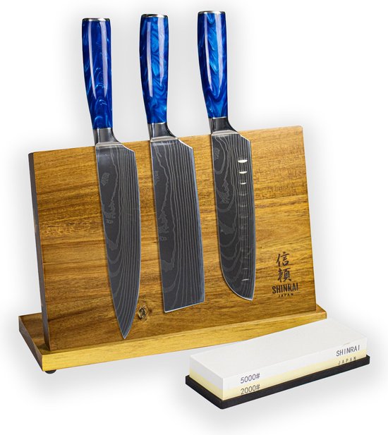 Shinrai Knives - Messenset 3-delig - Messen met Messenblok en ...
