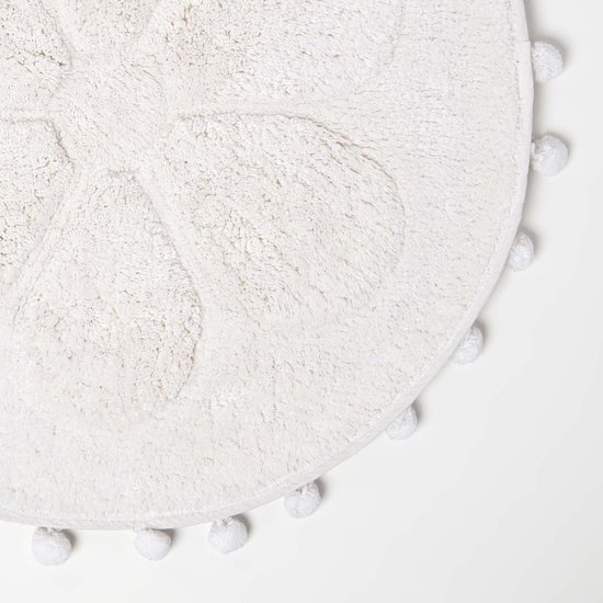 Homescapes Ronde Badmat Bloem, 60 cm - Badmat Wit met Pom Poms | bol