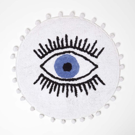 Homescapes Ronde Badmat Wit met Oogmotief, 60 cm - Badmat "Eye See You ...