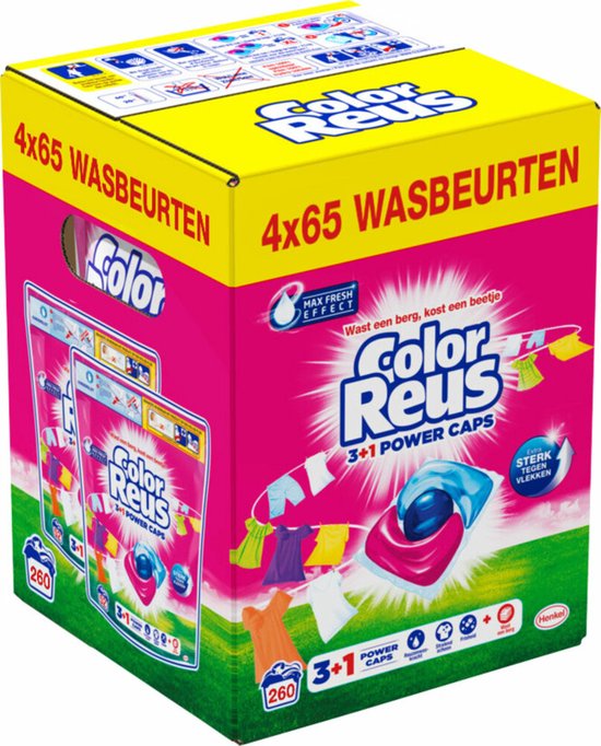 Witte Reus Wasmiddelcapsules 3+1 Power Caps Kleur - 4 x 65 beurten ...