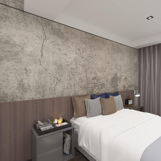 Grijs behang in betonlook, moderne industriële behangrol, muursticker ...