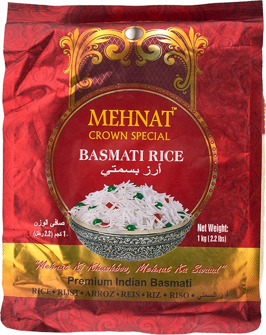 Mehnat | 6 x 1 kg Basmati rijst | Premium Indian Basmati rice | 6 kg ...