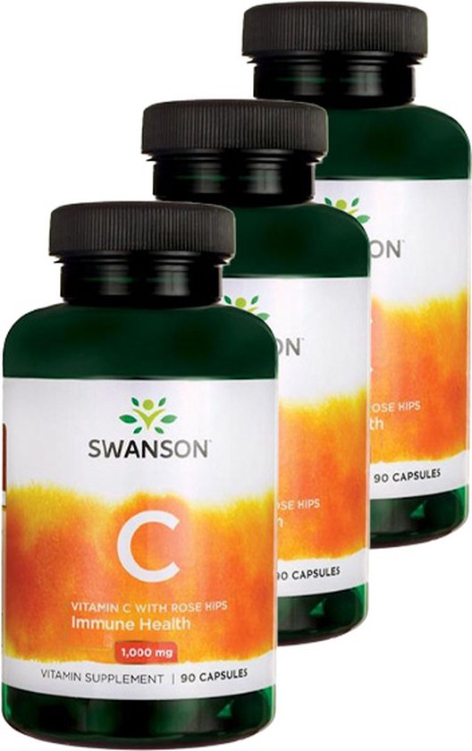 Swanson | Vitamin C with rose Hips 1000mg | 90 capsules | 3 stuks | 3 x 90 capsules | bol